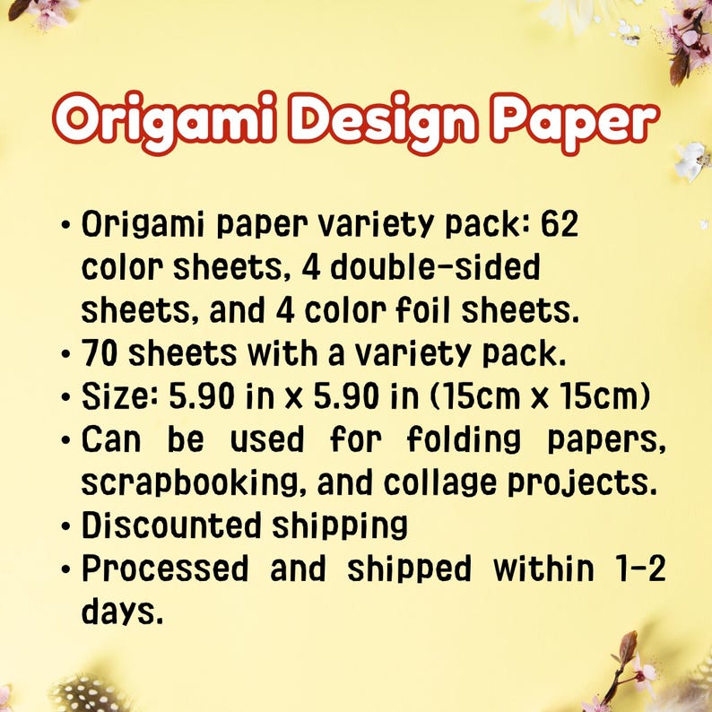Origami Double Sided Color Paper Pack Set of 70 Kids Craft Sheet Paper ...