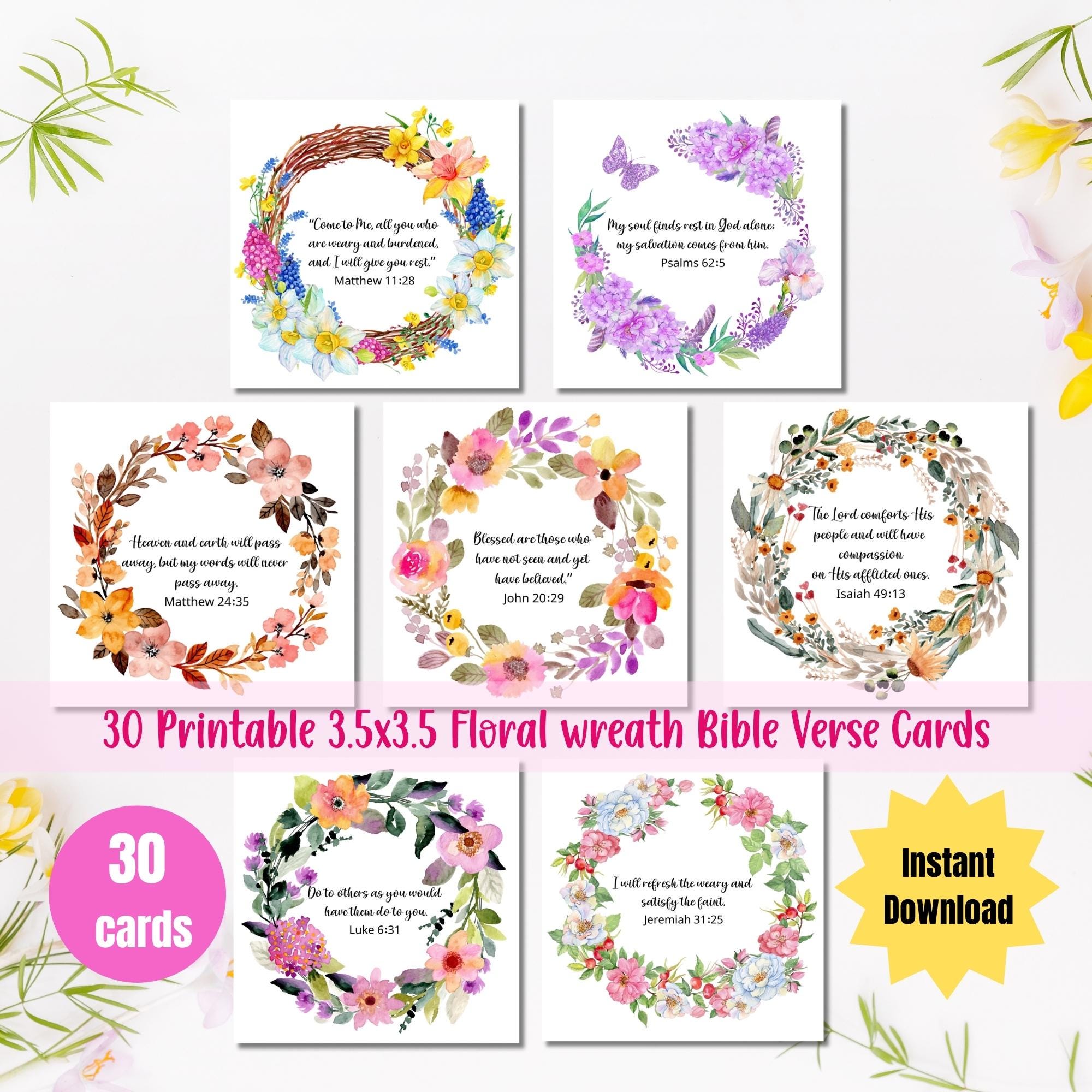 Floral Scripture Notecards Bible Verse Memory Card Bible Affirmation ...