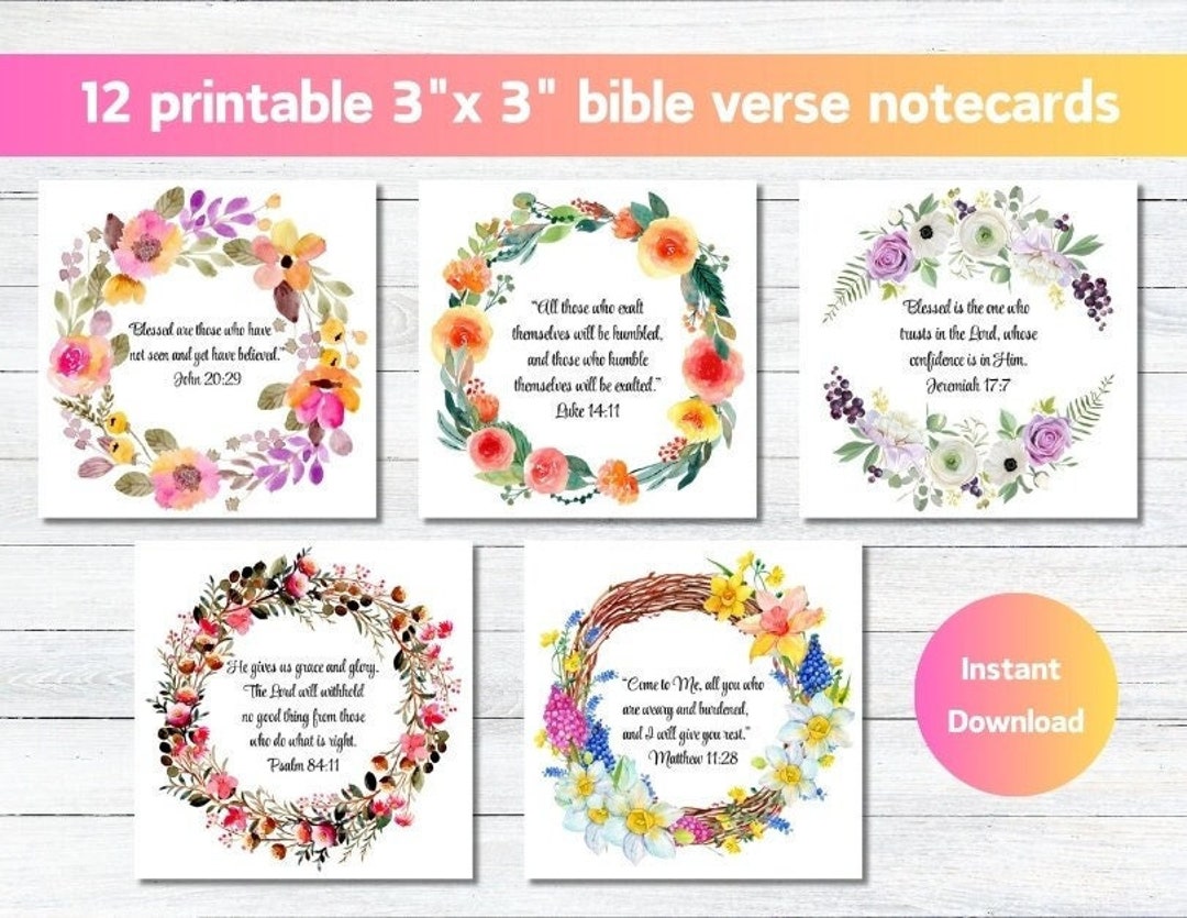 Flower Wreath Bible Verse Notecard Set With Scripture Verses Bible ...
