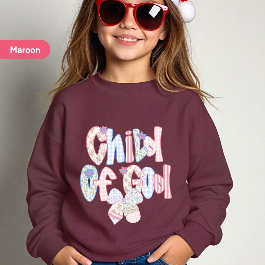 Christian Kids Light Mermaid Alphabet Bow Sweatshirt Child of God Bible ...
