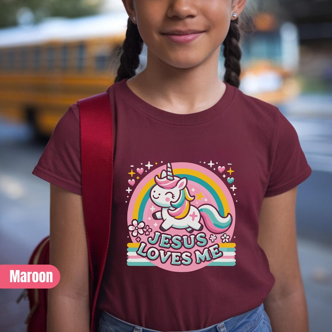 Christian Kids Jesus Loves Me Unicorn T-shirt Rainbow Bible Verse ...