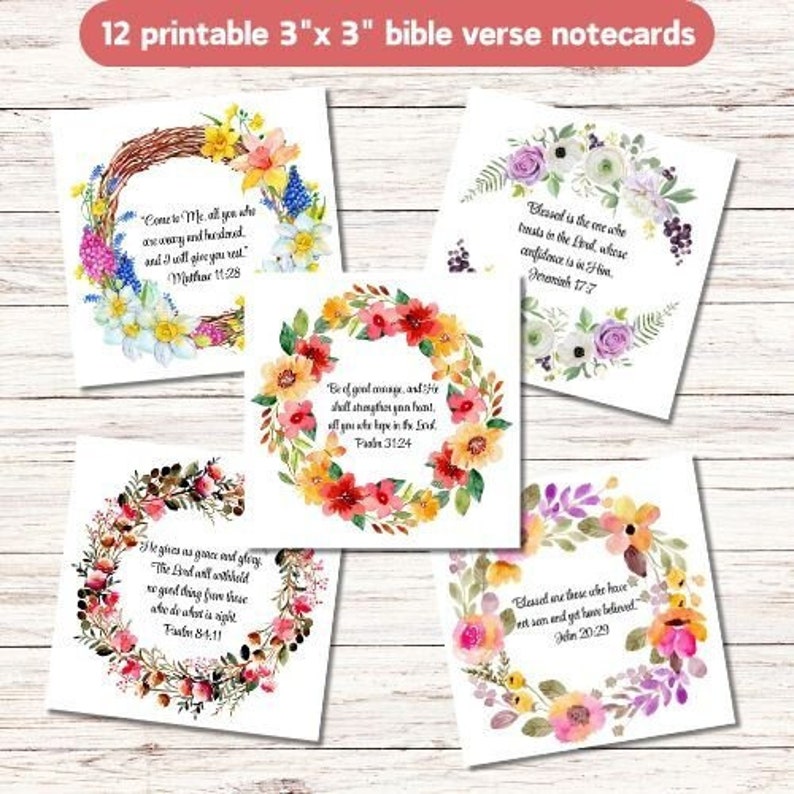 Faithful Blooms: Flower Wreath Bible Notecard Set With Scripture Verses ...