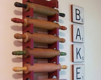 Multiple Rolling Pin Rack Wooden Rolling Pin Shelf Farmhouse Style ...