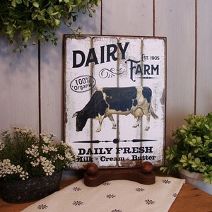 Dairy Farm With Cow Wooden Sign for Your Rustic Country Shabby Chic or ...