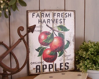 Farm Fresh Harvest Apples Wooden Sign for Your Rustic Shabby - Etsy