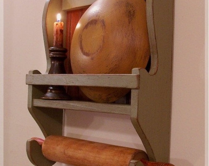 Farmhouse Rolling Pin Bowl Rack Primitive Kitchen Storage / Sage Green ...