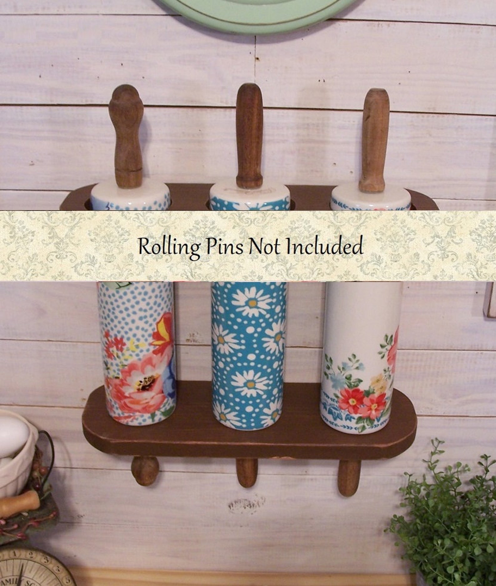 Cottage Style 3 Pin Vertical Rolling Pin Holder Upright Rack for 3 Pins ...