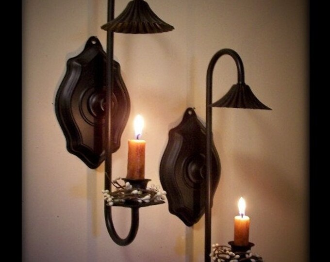 Primitive Fluted Metal Wall Sconce Pair / Berries Candles / Colonial ...