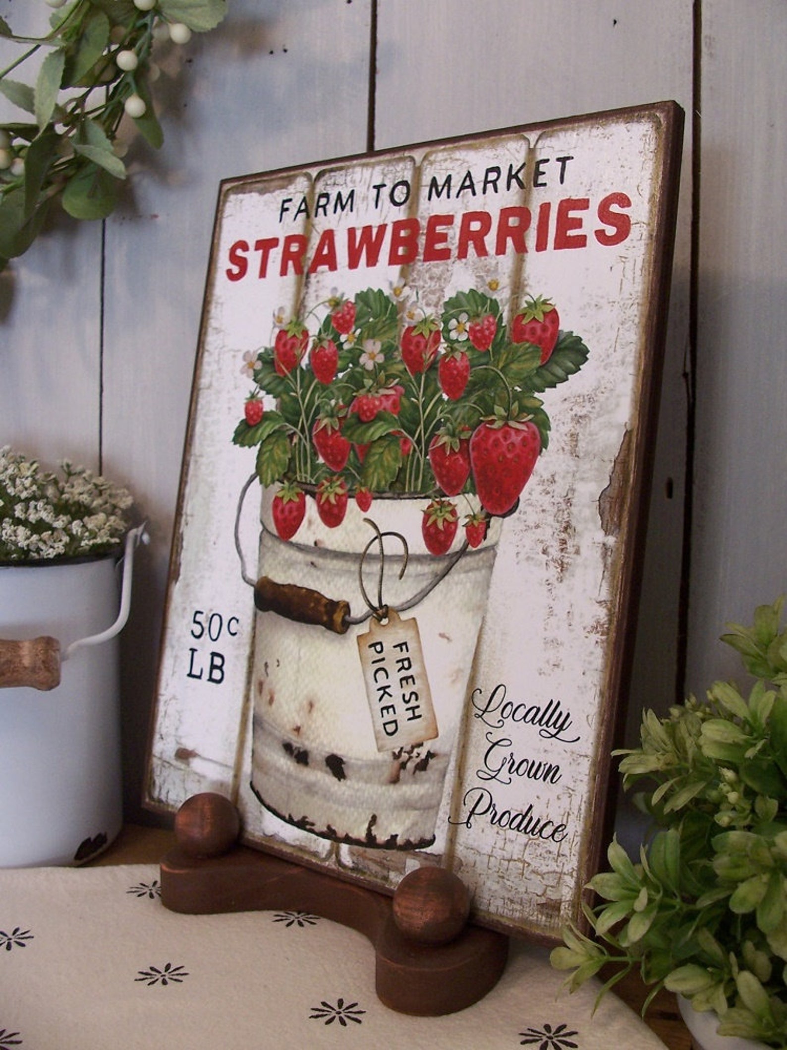 Farm to Market Strawberries in a Bucket Wooden Sign for Your - Etsy