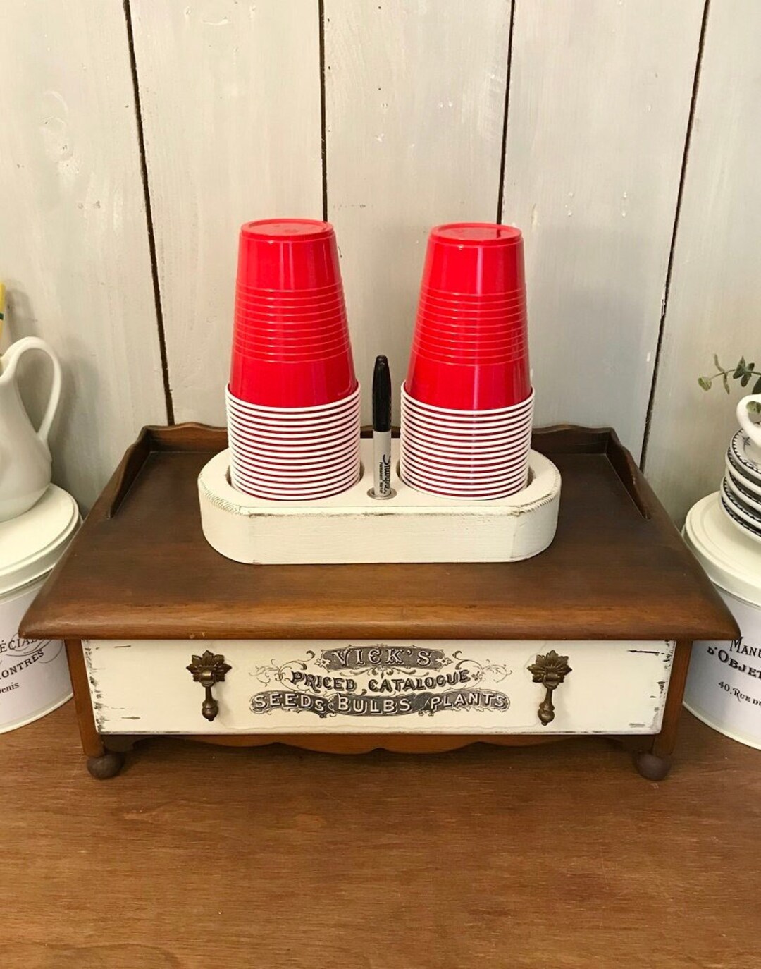 Farmhouse Cottage Style Wooden Solo Cup Holder Caddy With - Etsy