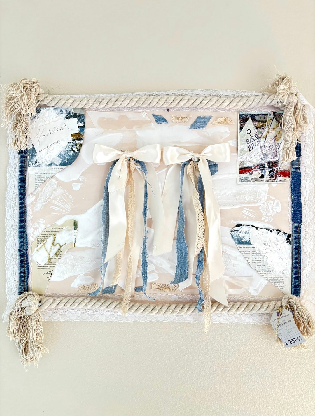 Bow Beach Art Wall Decor Coquette Beach Sail Boast Rope Boho Denim ...