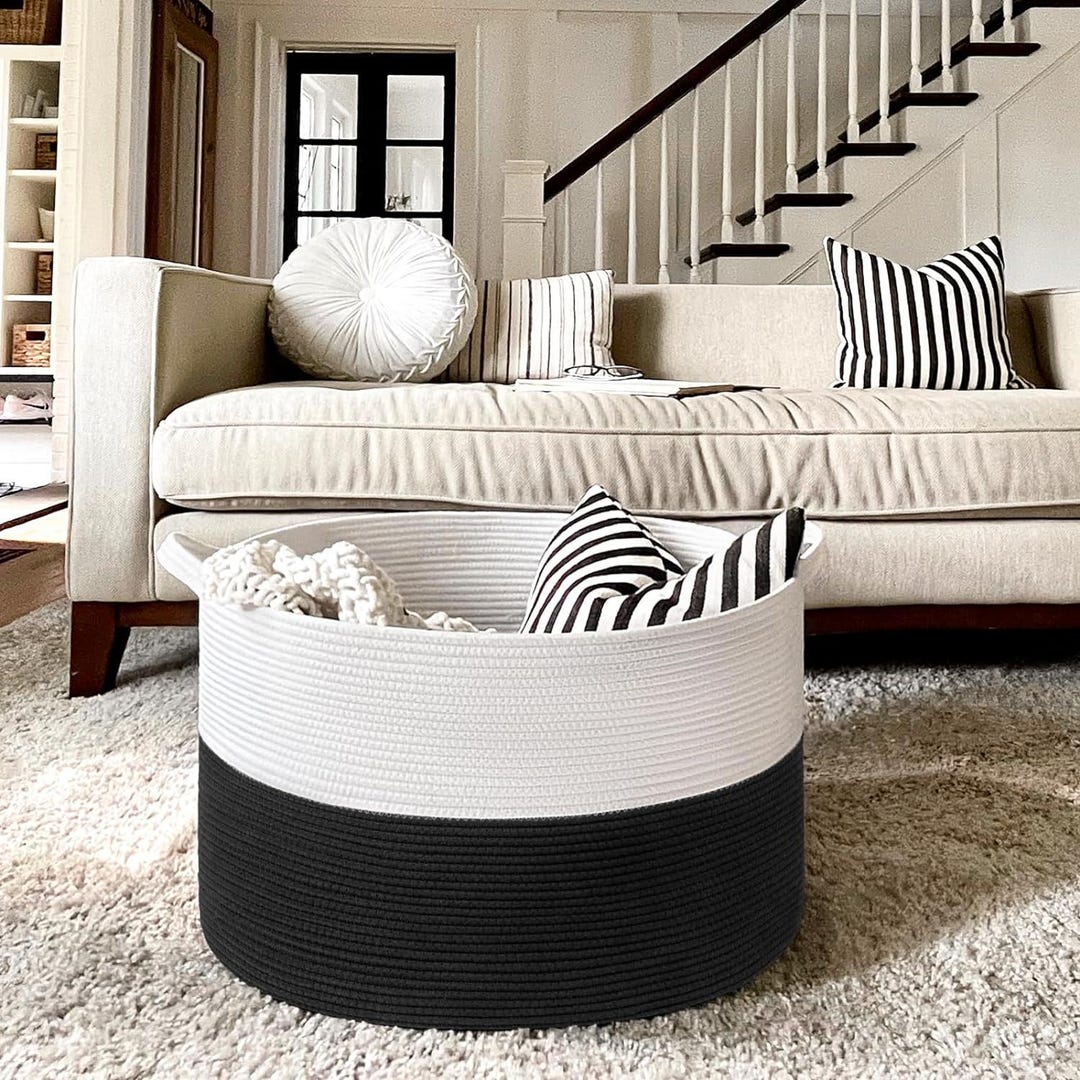 Extra Large Round Cotton Rope Storage Basket, Oversized Blanket ...