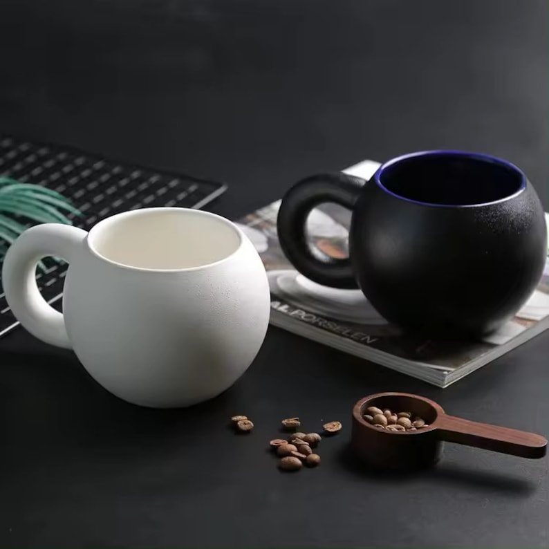 Big Belly Coffee Mug - Cute Spherical Luxury Stoneware Cup for Office ...