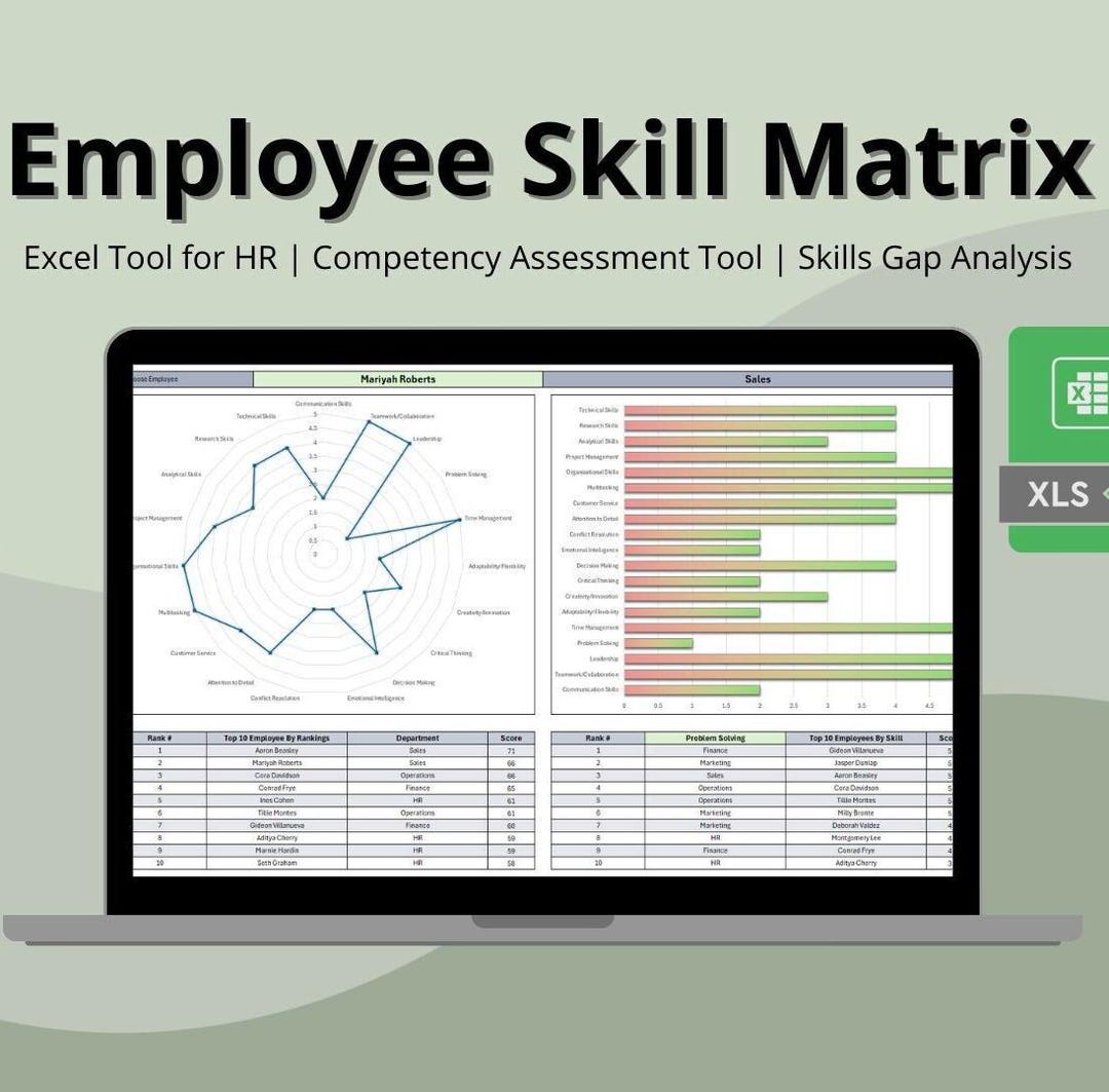 Skills Matrix Template - Excel Tools | Human Resources | Upskill | Team ...