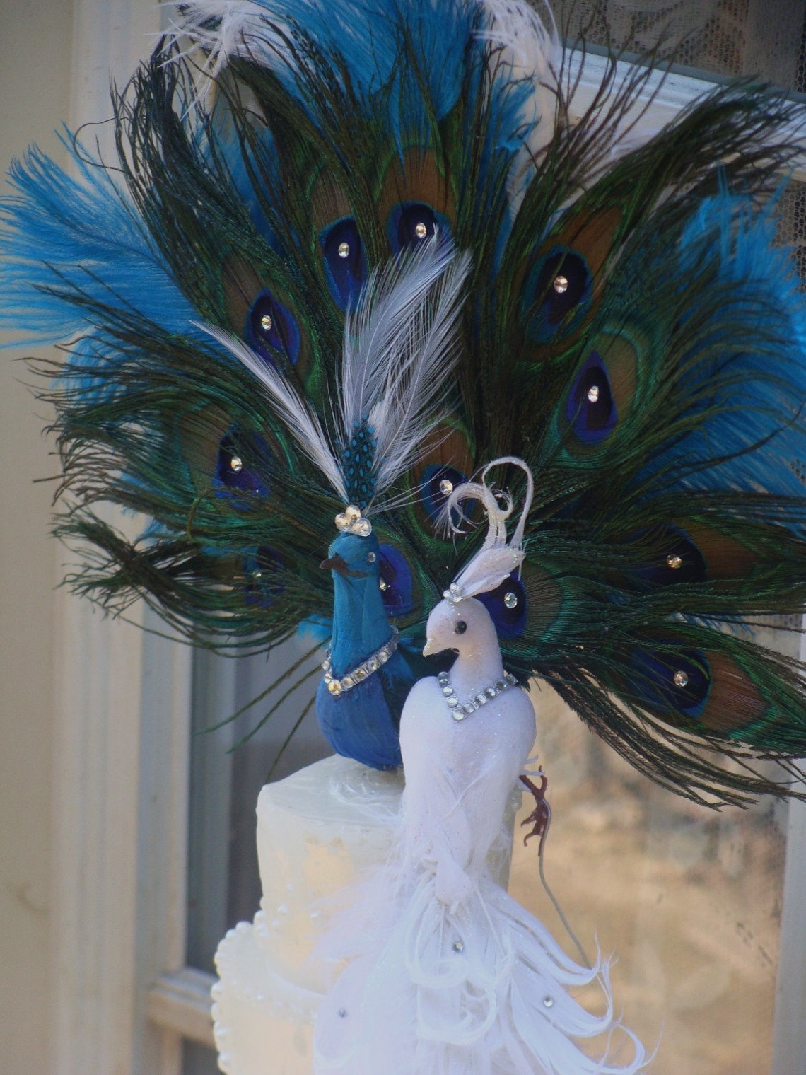 Peacock Cake topper exquisite pair Accented in Your Wedding | Etsy