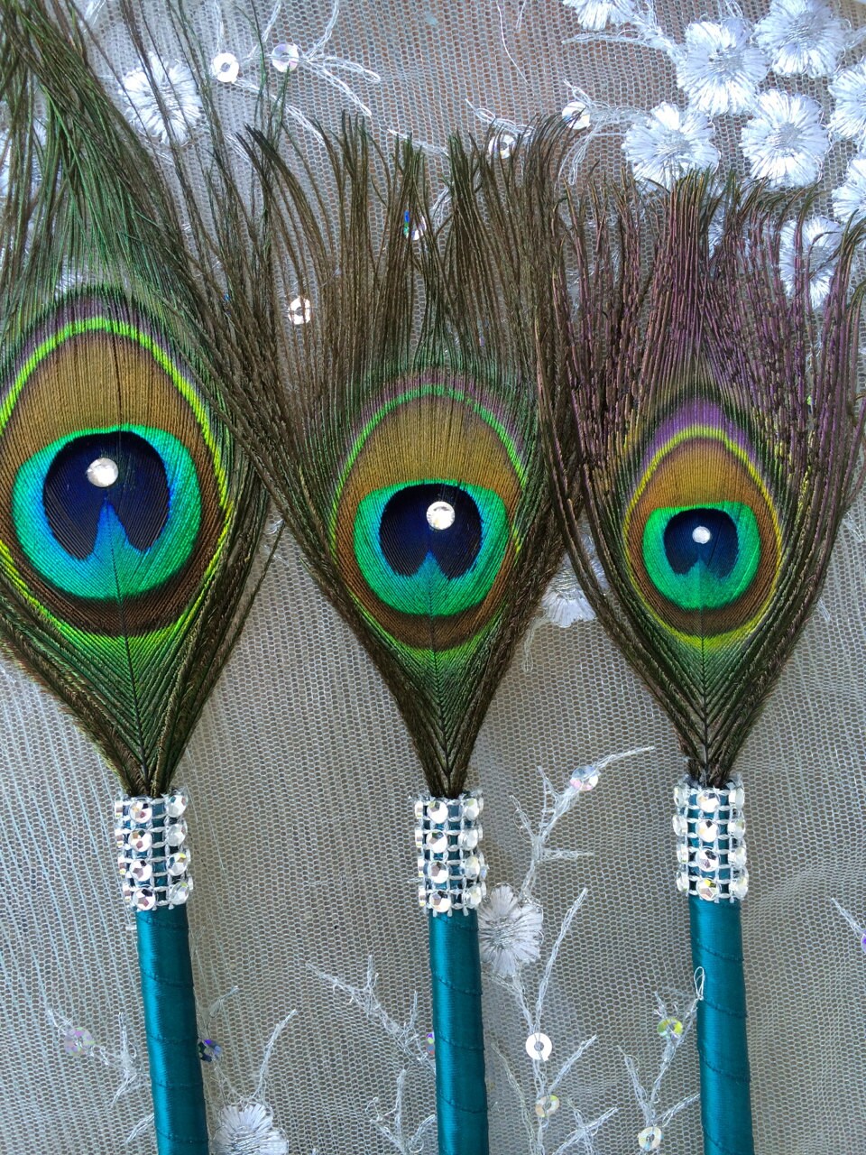 12 Peacock Feather Pen Favors with BLING in your choice of | Etsy