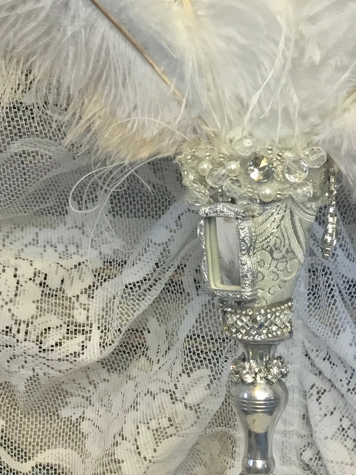 Romantic Rococo White Peacock Feather Wedding Fan with | Etsy