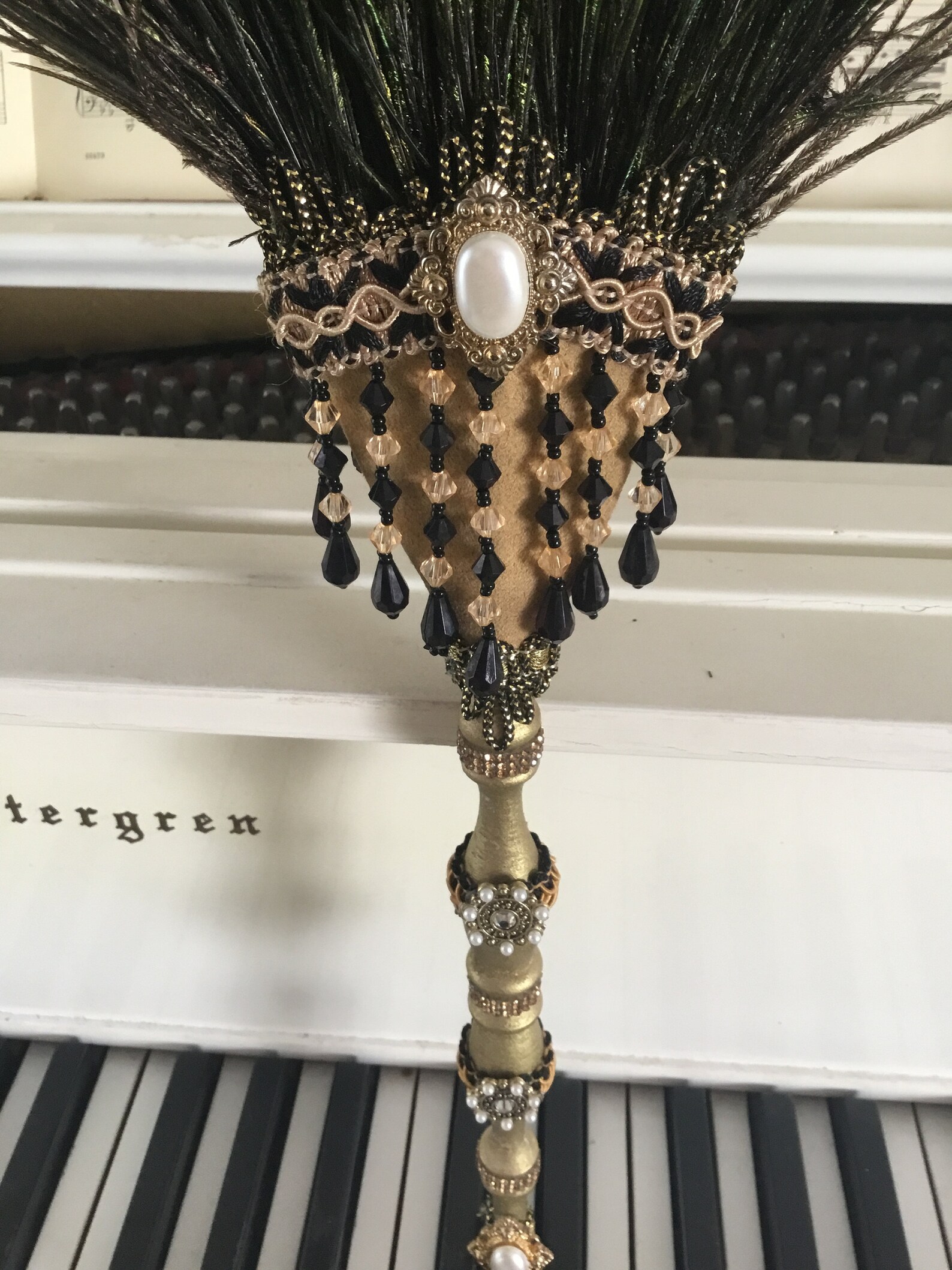 Romantic Rococo Peacock Gold Teal Black Feather Wedding Fan | Etsy