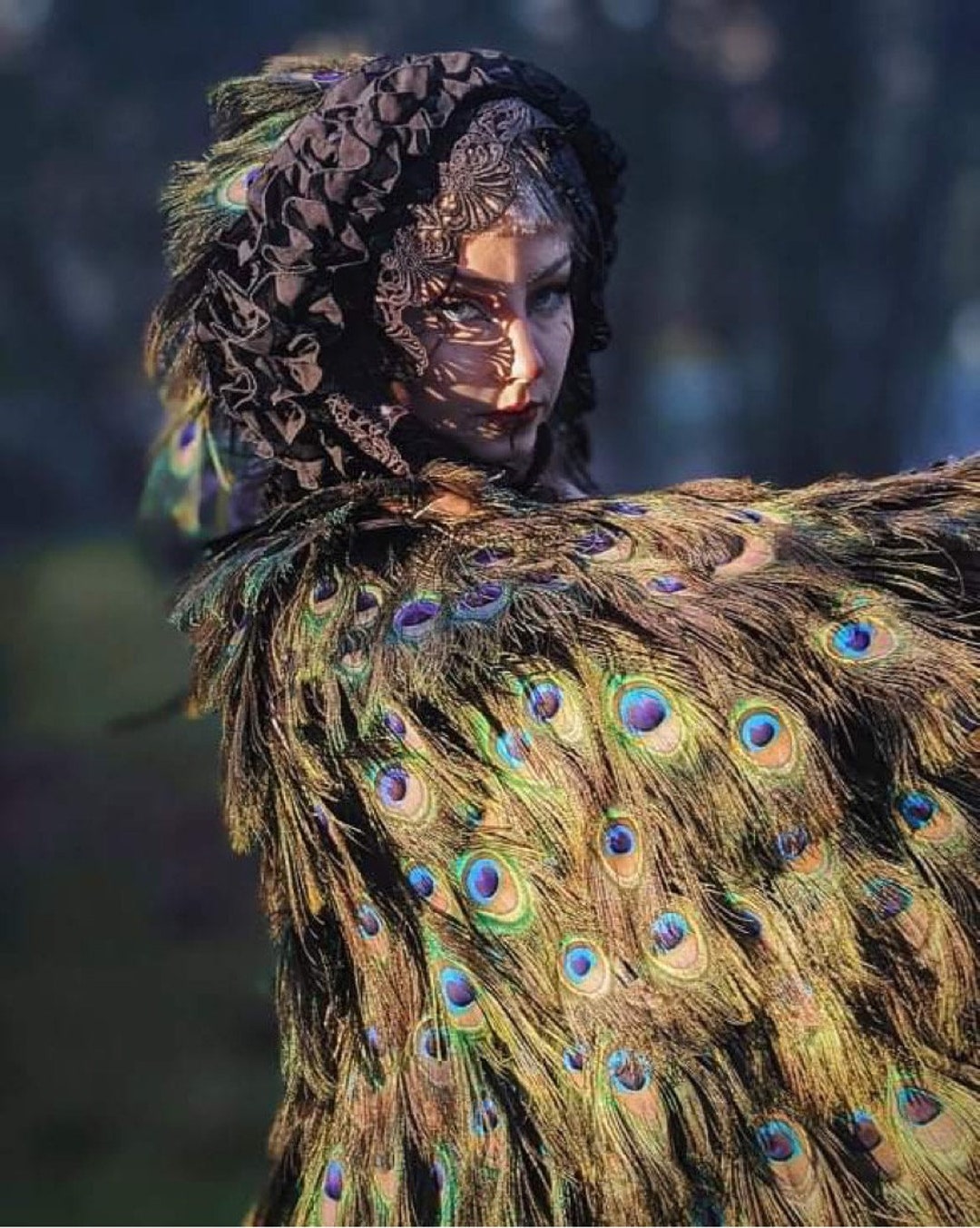 Full Length 64 Inch Hooded Peacock Feather Cape Renaissance Renn Faire ...