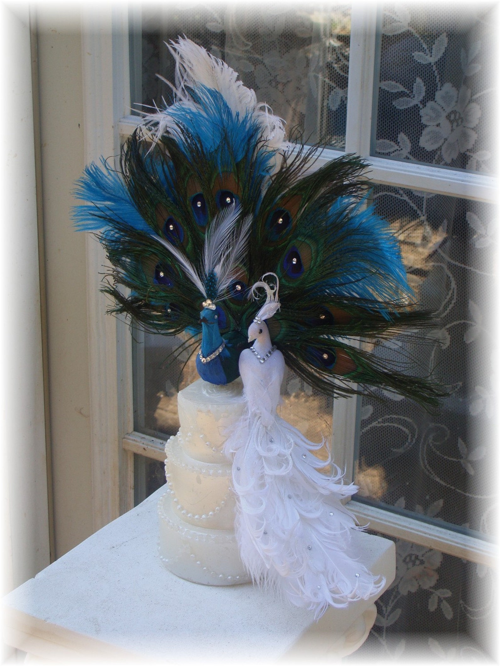 Peacock Cake topper exquisite pair Accented in Your Wedding | Etsy