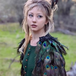 Full Length Hooded Peacock Feather Cape Cloak for Renaissance Renn ...