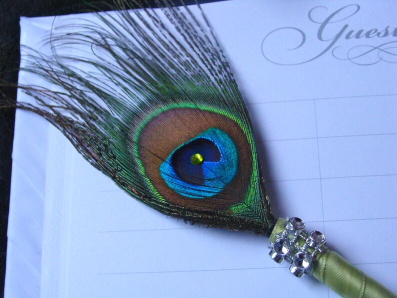 25 PEACOCK Feather Pen Favors with BLING in Your Choice of | Etsy