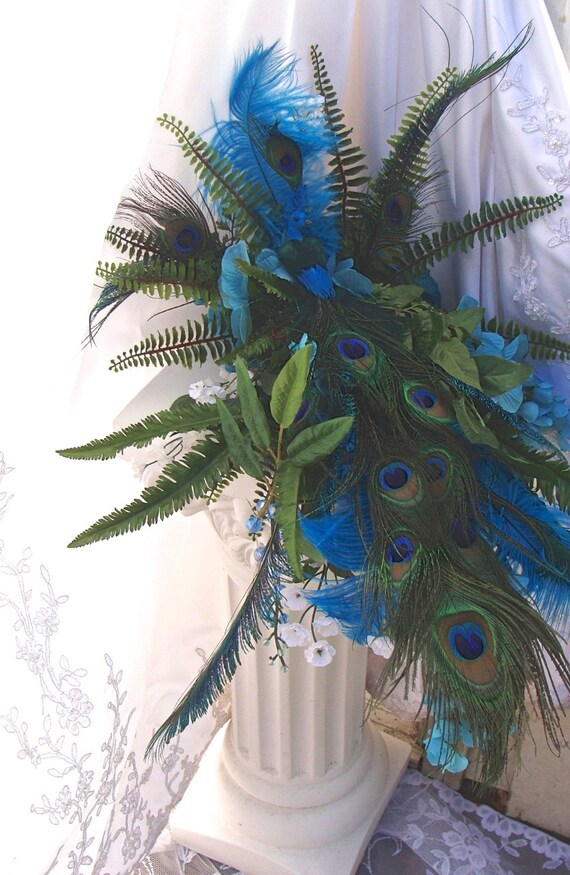Items Similar To Extravagant Peacock Elegance Cascade Bouquet On Etsy