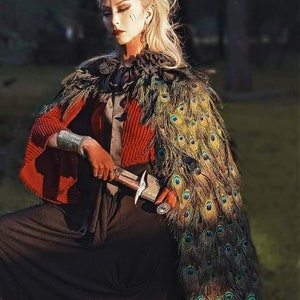 Full Length Hooded Peacock Feather Cape Cloak for Renaissance Renn ...