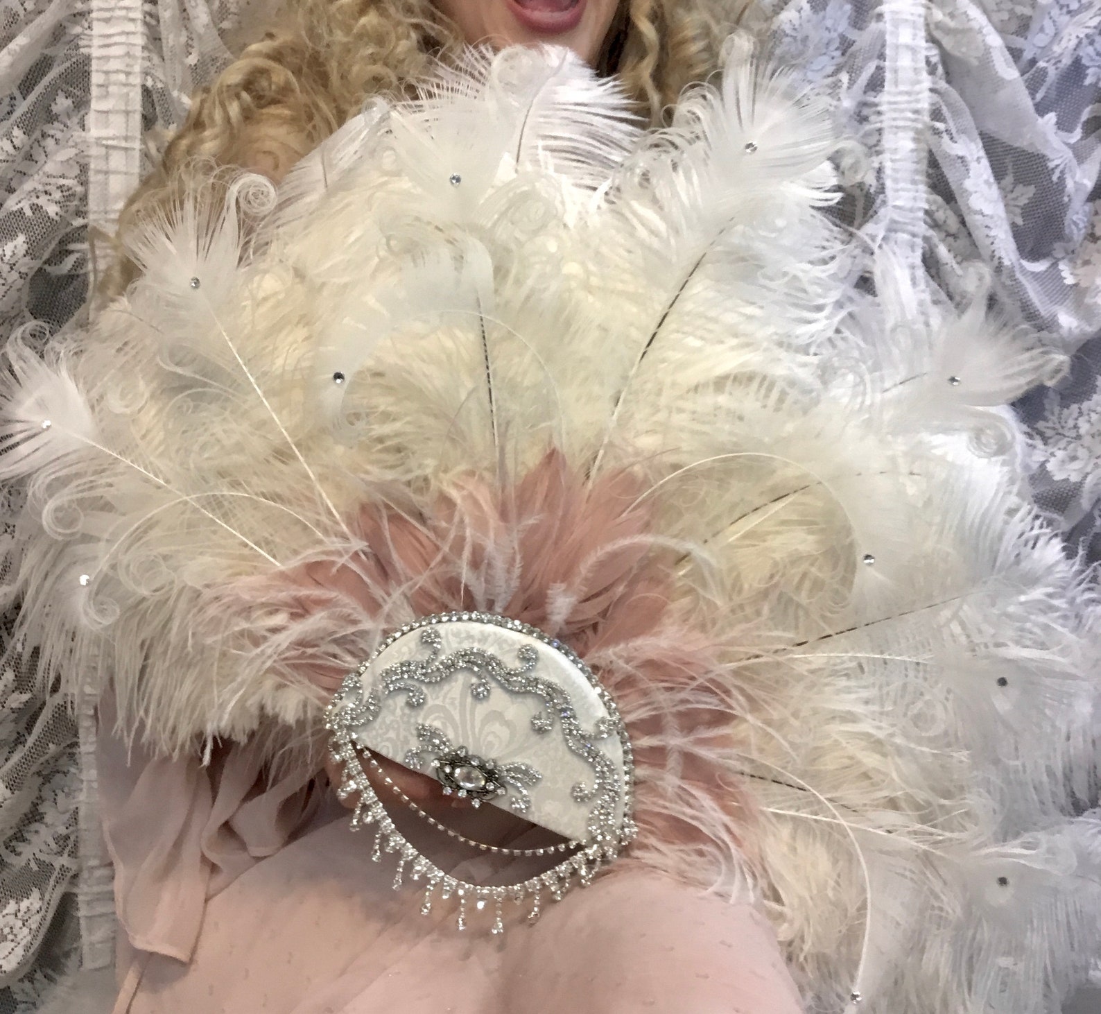 Romantic Rococo White Peacock Feather and Rose Blush Bridal | Etsy