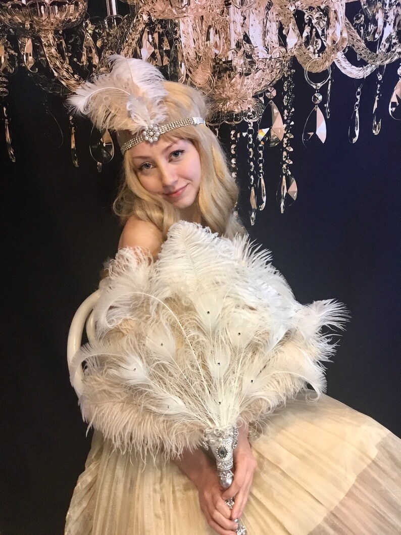 Romantic Rococo White Peacock Feather Wedding Fan With - Etsy