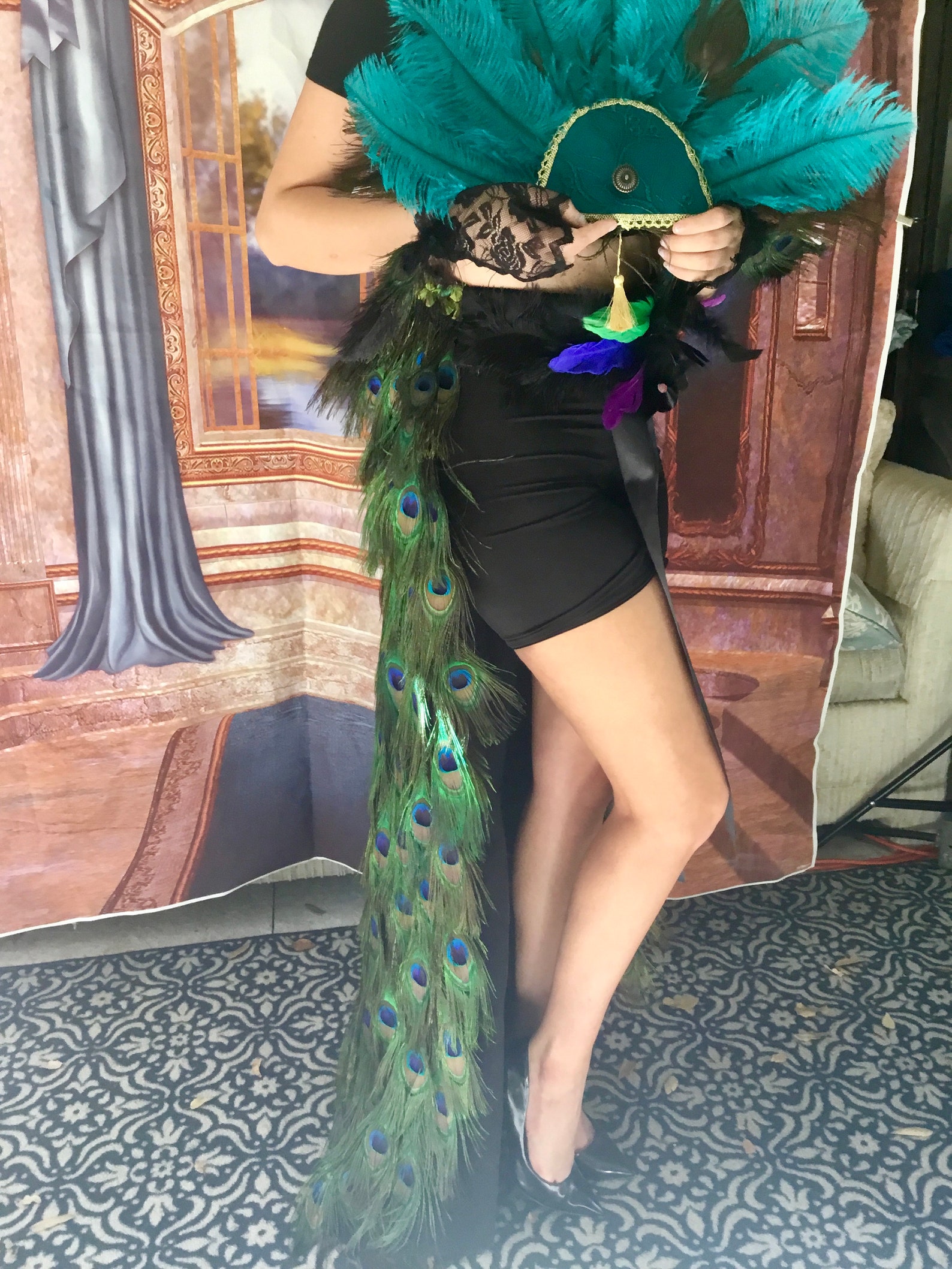 RENAISSANCE Renn Faire Peacock Feather Tail Train Full Length - Etsy
