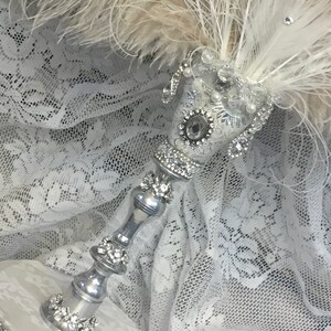 Romantic Rococo White Peacock Feather Wedding Fan With Elaborate ...