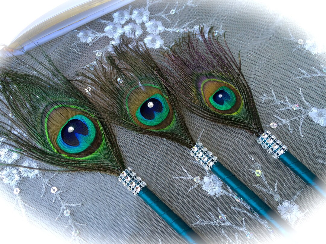 12 Peacock Feather Pen Favors With BLING in Your Choice of SIZE and ...