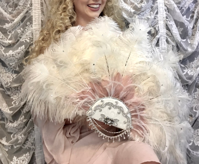 Romantic Rococo White Peacock Feather and Rose Blush Bridal | Etsy
