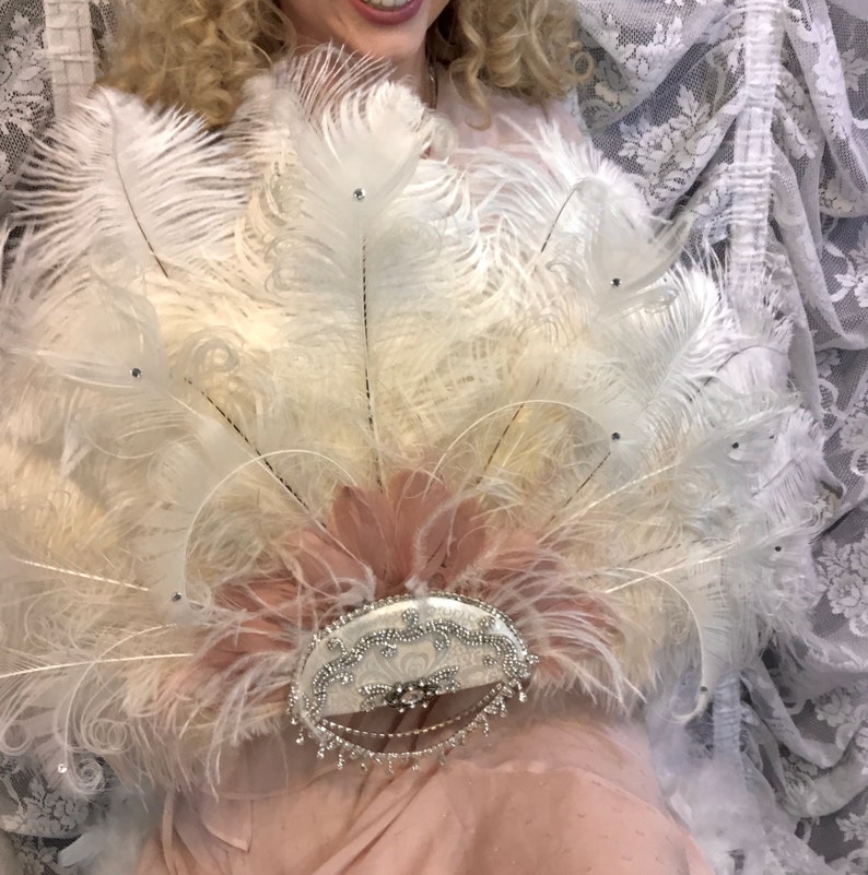 Romantic Rococo White Peacock Feather and Rose Blush Bridal | Etsy