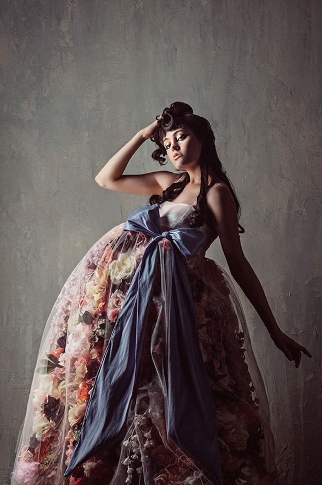 ROCOCO Blush Rose Pink Lavender Extravagant Flower Floral Bridal Gown ...