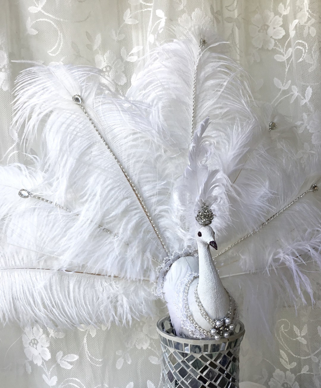 ON SALE Ready to Ship WHITE Peacock Christmas Tree Topper Decoration ...