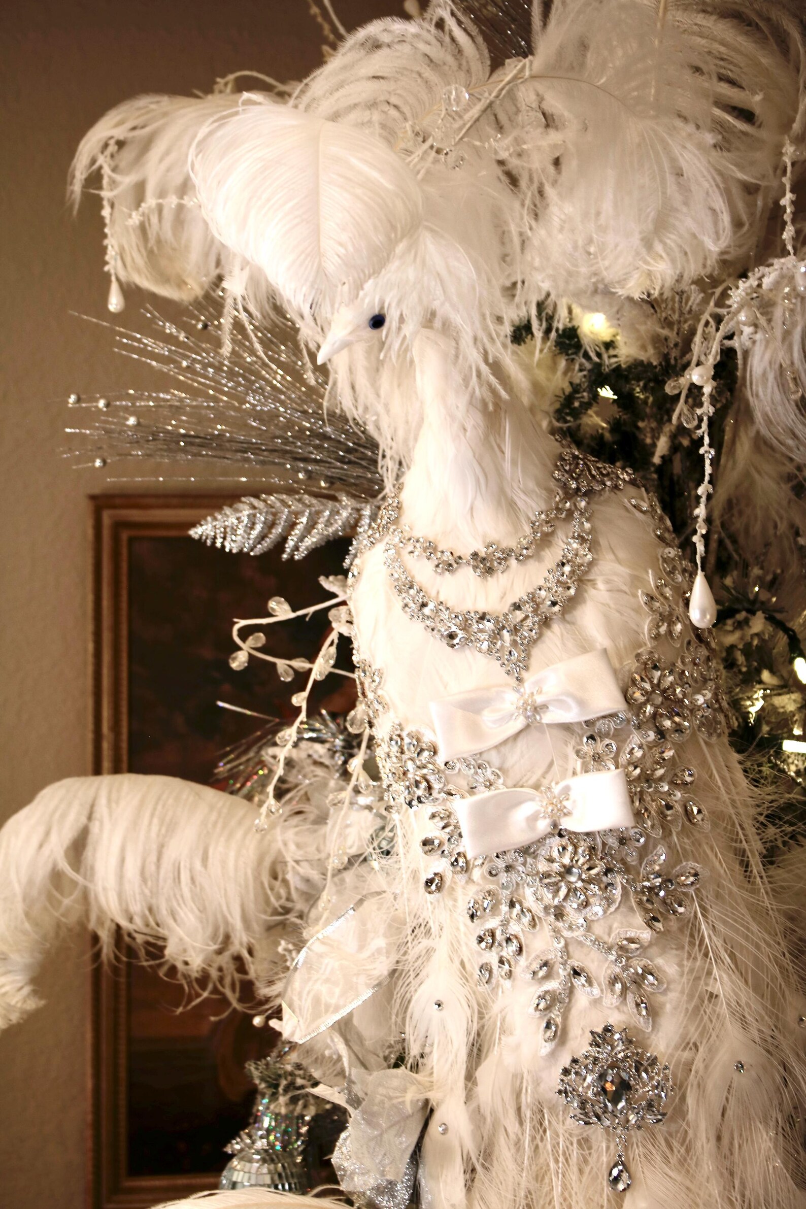 Dripping With Diamonds! Luxury White Full Size Peacock Curled Feather ...
