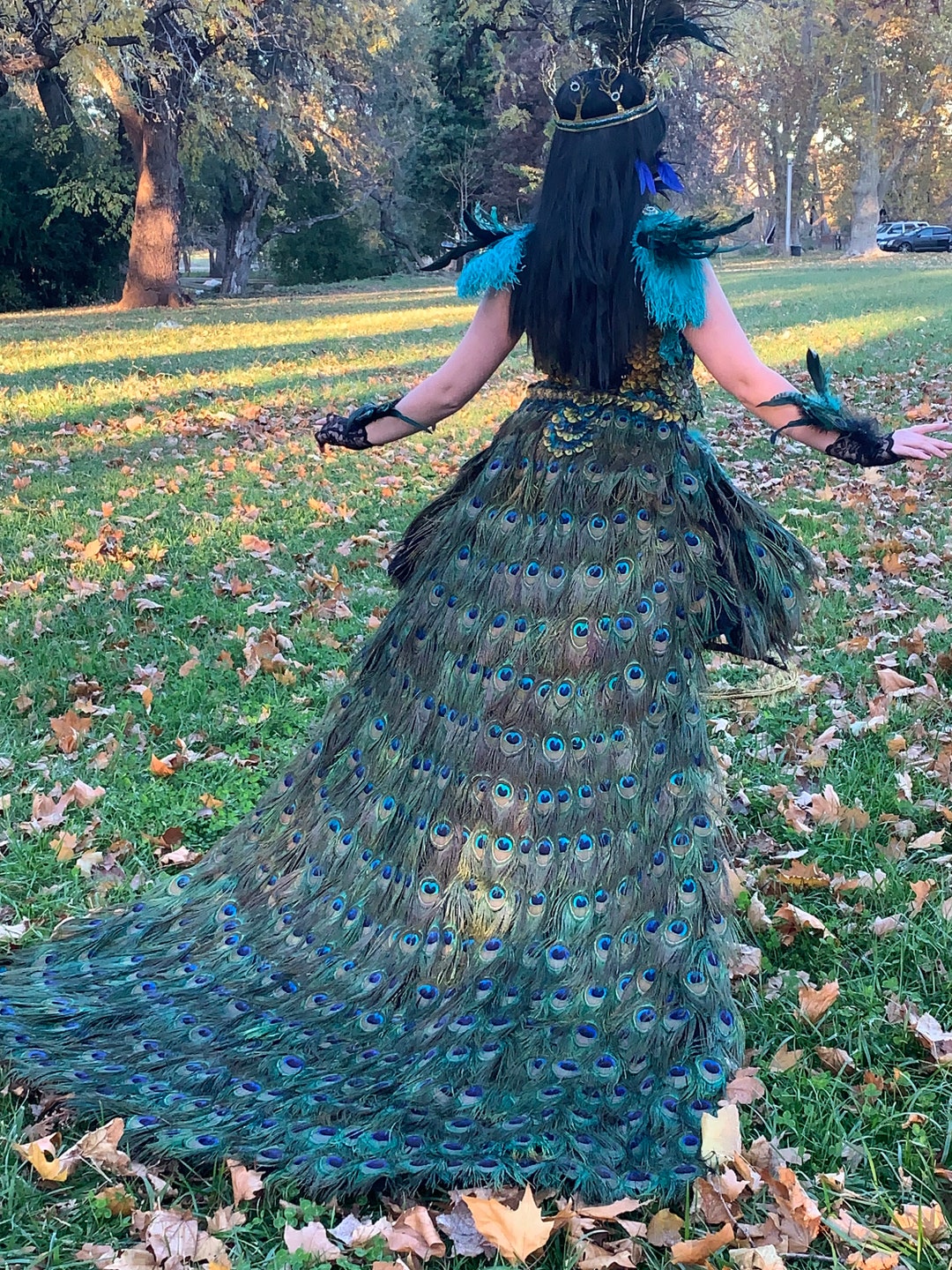 RENAISSANCE Renn Faire Peacock Feather Tail Train Full Length Costume ...