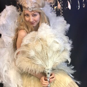 Romantic Rococo White Peacock Feather Wedding Fan With Elaborate ...