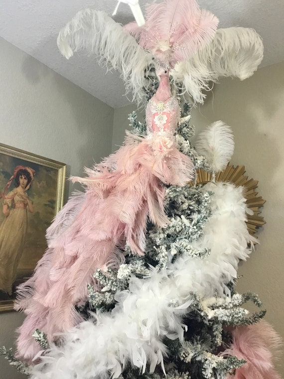BLUSH PINK Peacock Christmas Tree Topper Cake Topper With Hundreds of Ostrich Feathers in Your Choice of Lengths 12 18 or 24 Etsy