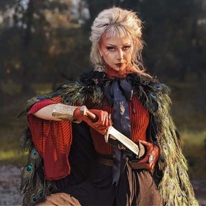 Full Length Hooded Peacock Feather Cape Cloak for Renaissance Renn ...