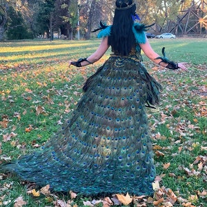 RENAISSANCE Renn Faire Peacock Feather Tail Train Full Length Costume ...