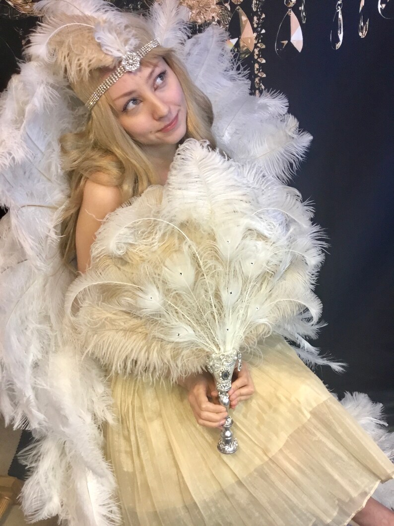 Romantic Rococo White Peacock Feather Wedding Fan With - Etsy