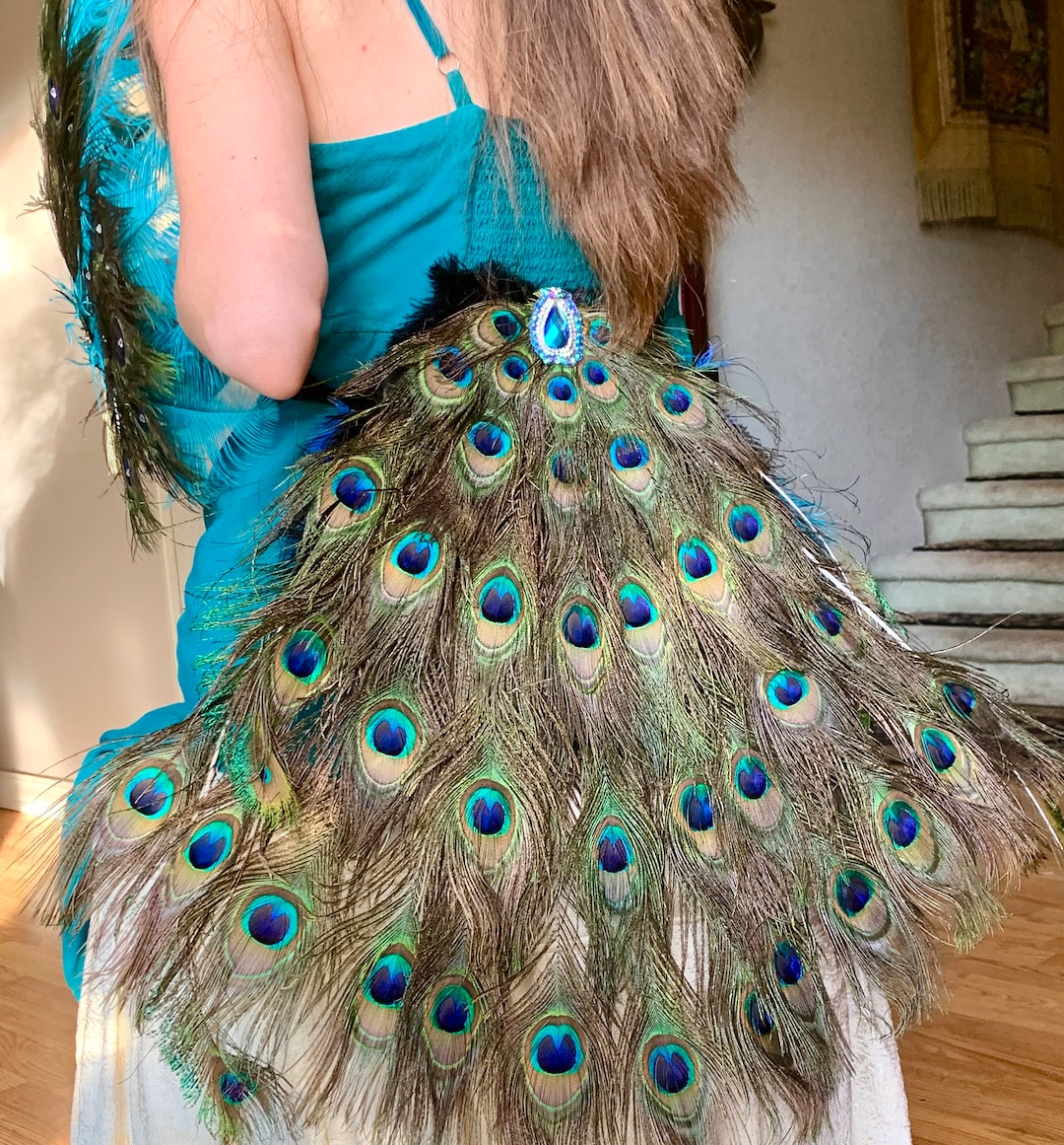 Buy Bespoke Indian Desi Peacock Feather Fan Tail AND Train Costume Gift ...