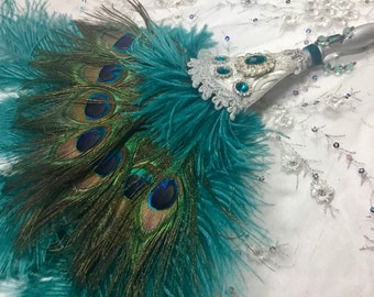 Romantic Rococo White Peacock Feather Wedding Fan With - Etsy