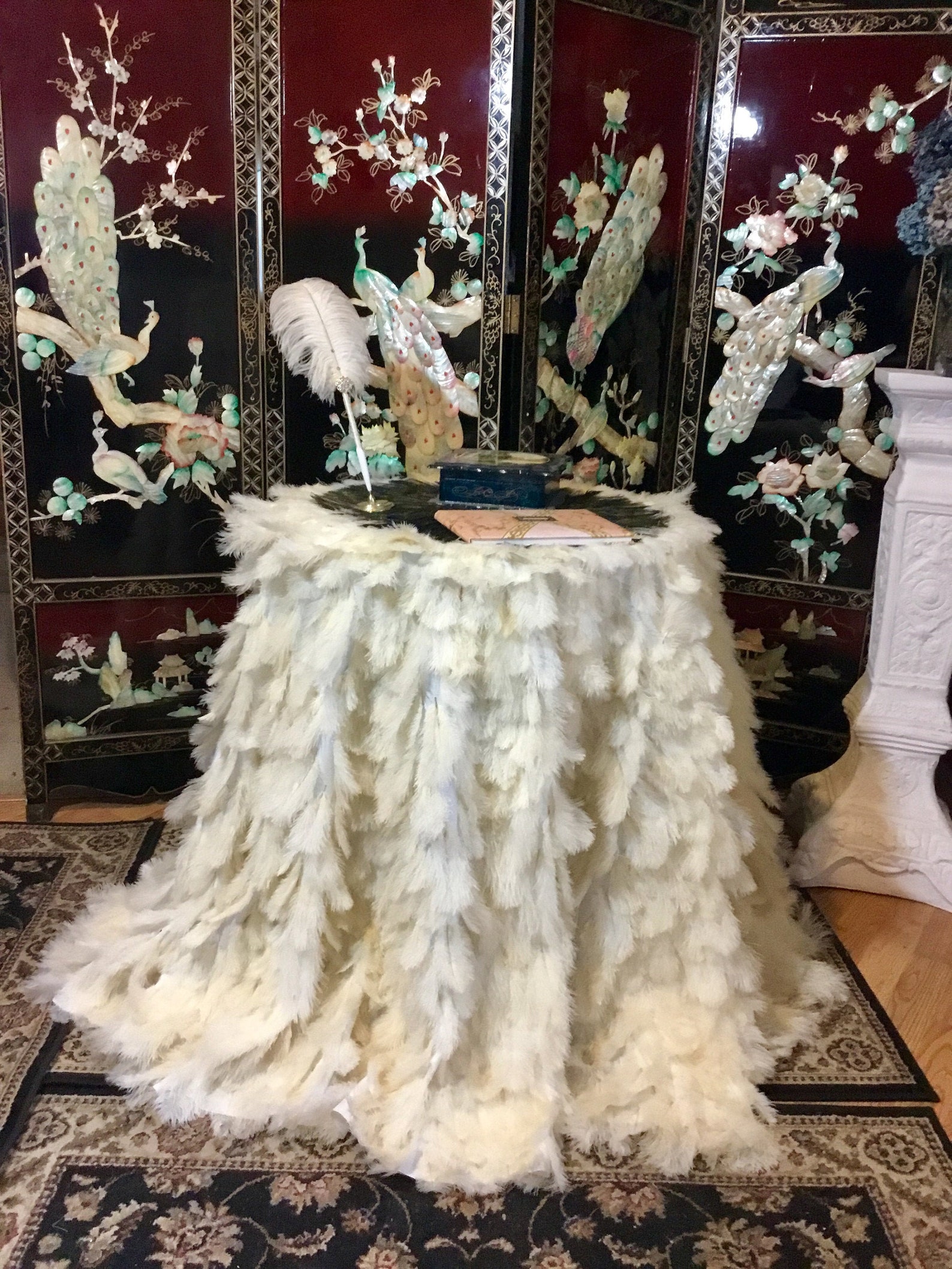 Ivory off White Ostrich Feather Tablecloth in Your Choice of - Etsy