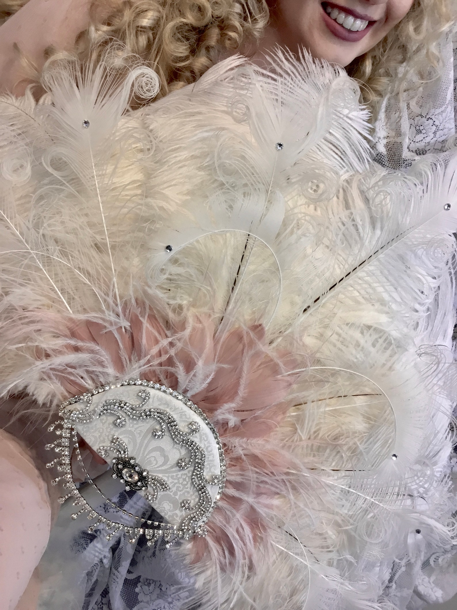 Romantic Rococo White Peacock Feather and Rose Blush Bridal | Etsy