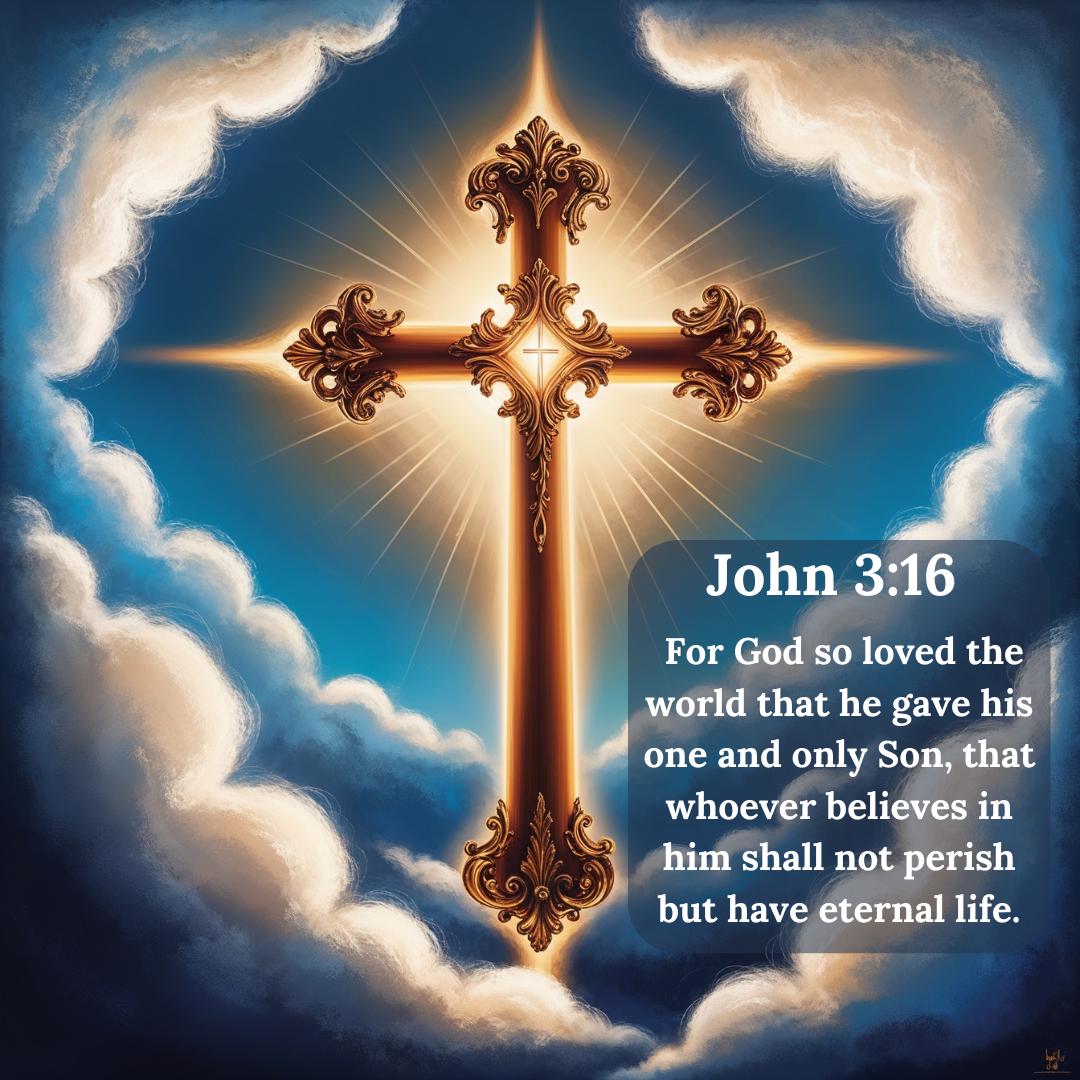 John 3:16 Christian Wall Art Printable Scripture Art Cross Design Bible ...