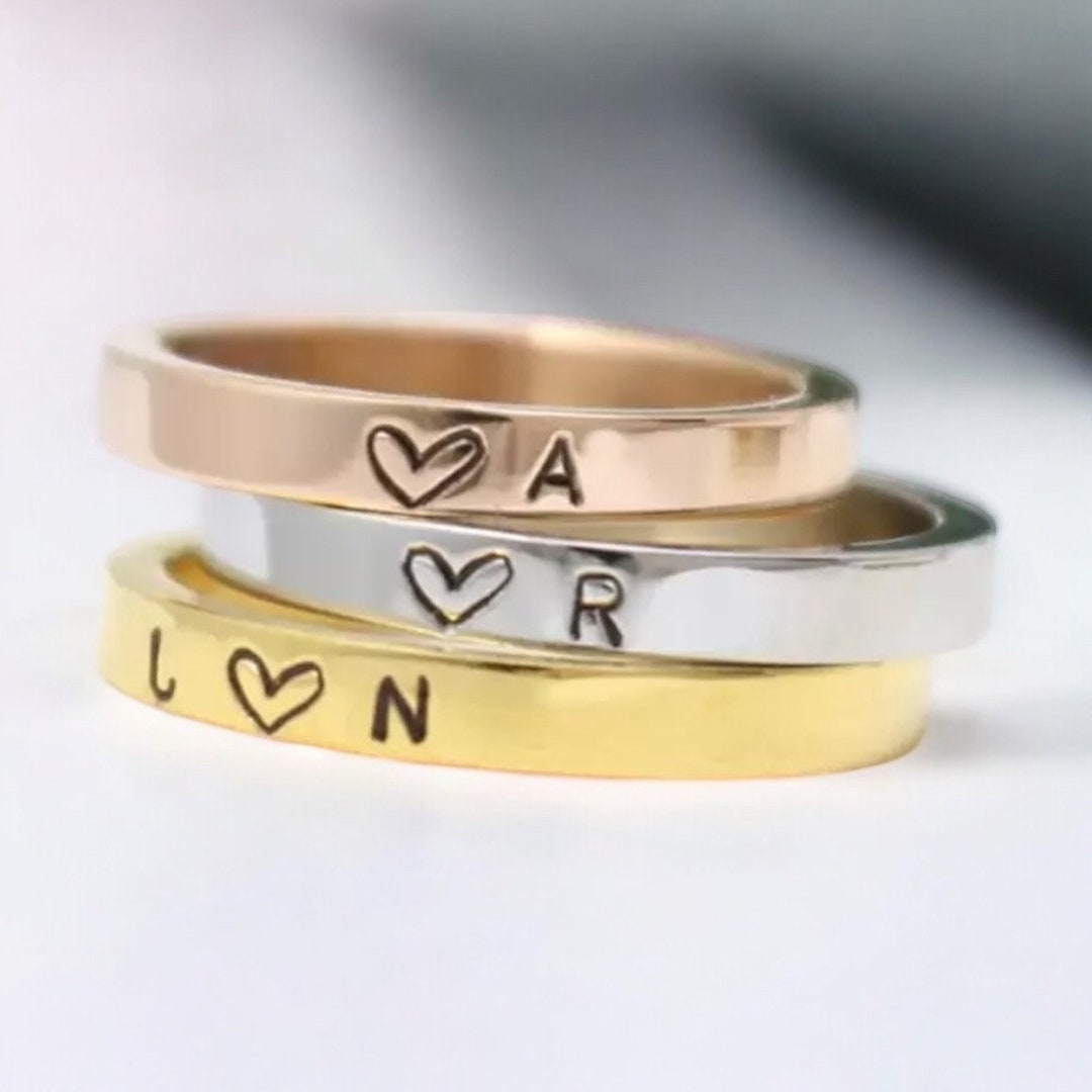 Initial Ring, Tiny Letter Gold Ring, Personalized Stacking Ring ...